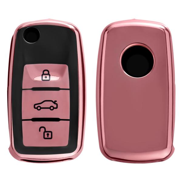 商品名: kwmobile VW Skoda Seat 3-ボタン 車のキー対応 キーケース - キーカバー 鍵カバー TPU 光沢仕上げ - 車鍵 耐衝撃 保護 ピンクゴールド マット/光沢 ブラック kwmobile Key Cover...