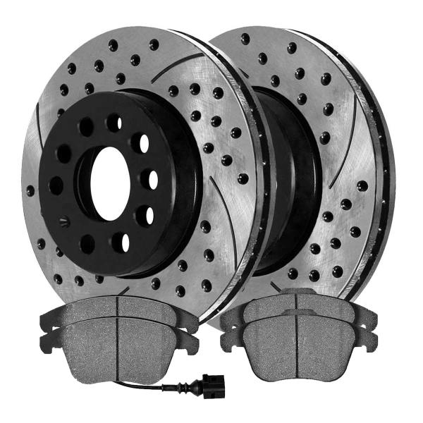 商品名:  AutoShack Front Drilled and Slotted Brake Kit Rotors Black and Ceramic Pads Pair of 2 Driver and Passenger Side Re...