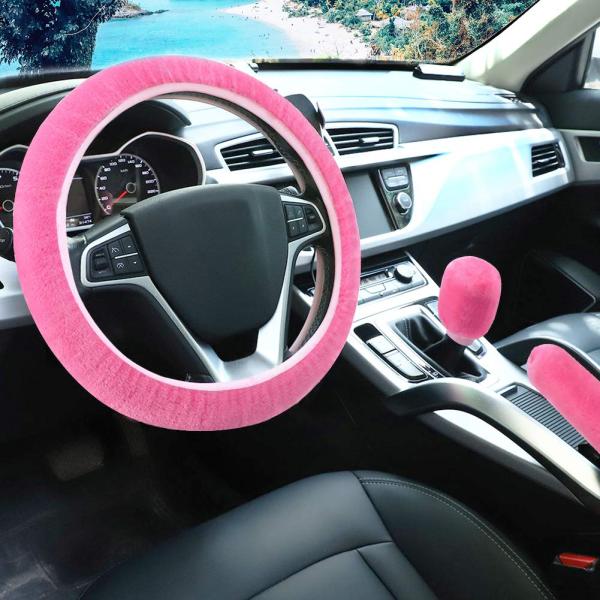 商品名: Accmor ふわふわハンドルカバー レディース ガールズ ユニバーサルフィット 15インチファー 車輪カバー ハンドブレーキカバー ギアシフトカバーセット かわいい 冬 暖かい ふわ 車 ホイールプロテクター (ピンク) Flu...
