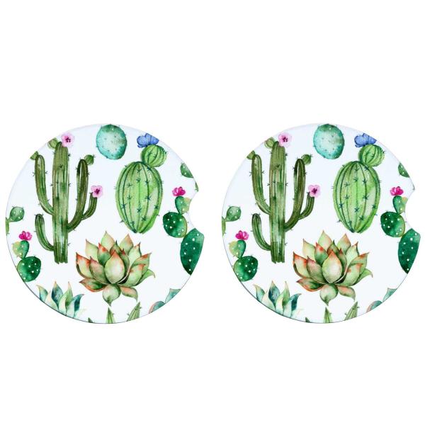 商品名:  Car Coasters for Cup Holders Ceramic Drink Cup 2 Pack Succulent Cactus Green 2.56 Inch Absorbent Coaster Set Unive...