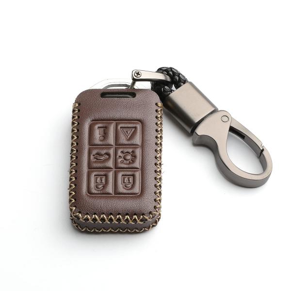 商品名: WFMJ レザー Volvo S60 S80 V40 V60 V70 XC60 XC70 リモートスマート 6ボタン キーケース ホルダー カバー フォブチェーン ブラウン WFMJ Leather for Volvo S60 S...