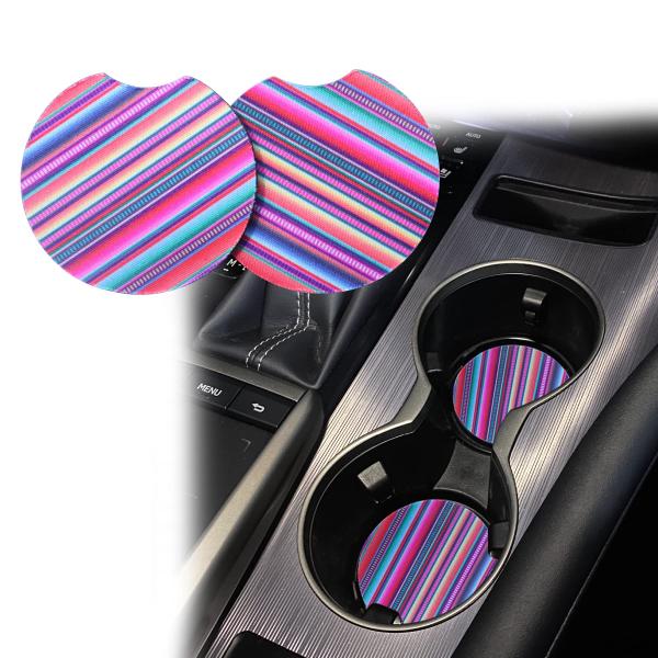 商品名: JUSTTOP 車用カップホルダーコースター ネオプレン 車用コースター ドリンク吸収用 ユニバーサルオート吸水カップホルダーインサートコースター 2個 取り外し簡単 かわいい自動車インテリアアクセサリー カラフルなストライプ J...