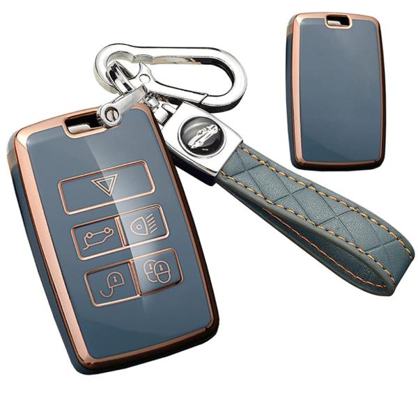 商品名: ontto ランドローバー2019 2020 2021 キーフォブカバー キーチェーン付き TPUキーケース レンジャーローバー用 スマートリモートキーホルダー フルプロテクター グレー ontto for Land Rover ...