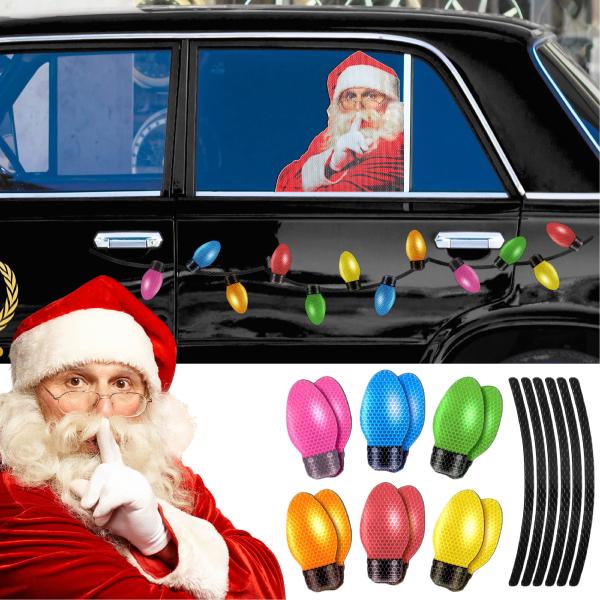 商品名:  3D Santa Claus Car Rear Window Stickers and Holiday Lights Magnet Set Reflective Christmas Car Decorations Christm...