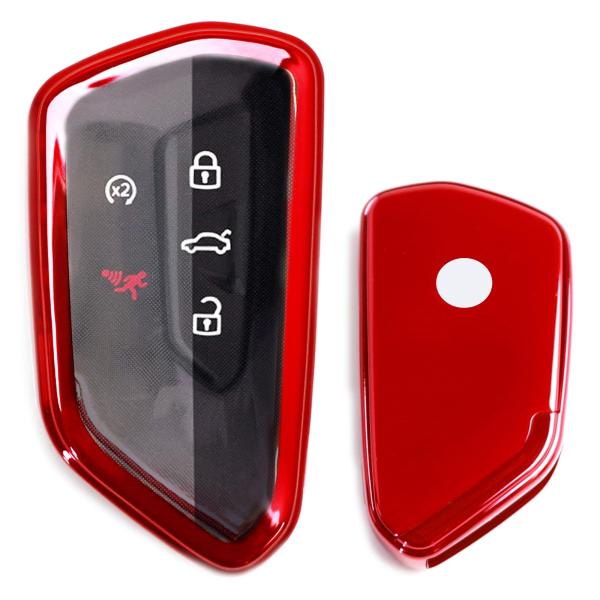 商品名: iJDMTOY 光沢レッド仕上げ TPU キーフォブ 保護ケース フェイスパネルカバー付き フォルクスワーゲン MK8 ゴルフ/GTI対応 Skoda Octavia 3/4/5ボタン スマートキーに対応 iJDMTOY Comp...