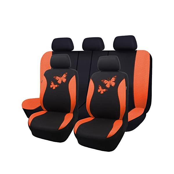 商品名: Flying Banner バタフライカーシートカバー フルセット ファッション ユニバーサル レディース レディース レディース 後部座席 スプリットカラー (フルセット、オレンジ) Flying Banner Butterfl...