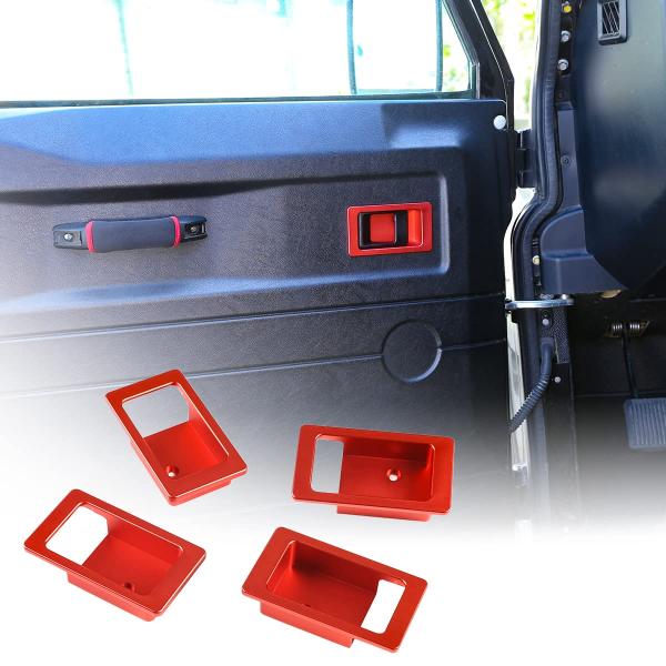商品名: YIWANG アルミニウム合金 ランドローバー ディフェンダー 90 110 130 2004-2018 車用 インサイドドア ボウルカバー 自動車アクセサリー 交換部品 (4ドア、レッド) YIWANG Aluminum Aal...