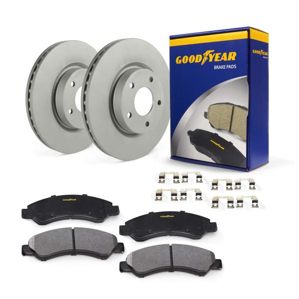 商品名: フロントブレーキローター&amp;セラミックパッド Audi Q3 Quattro Volkswagen Tiguan Limited用 Goodyear Brakes PRK74826F | Front Brake Kit wi...