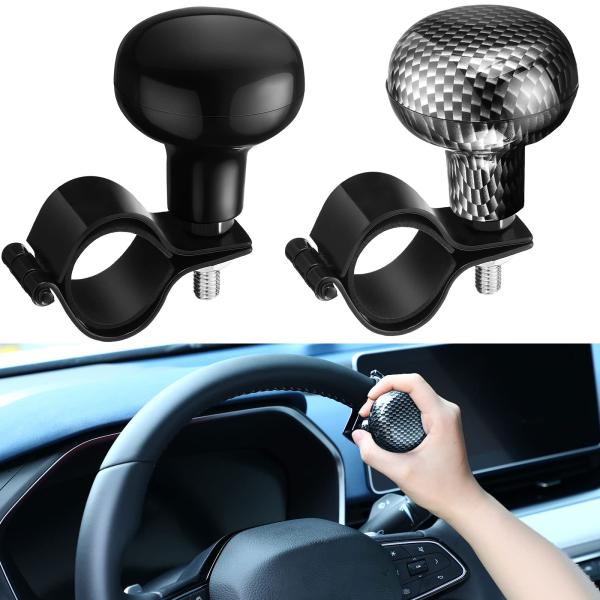 商品名: ステアリングホイールスピナーノブ 車両ステアリングホイールターンボールノブ 自殺パワーハンドルアクセサリー 車 トラック トラクター ボート ゴルフカート ブラックとカーボンカラー (フレッシュスタイル) 2個 2 Pieces ...
