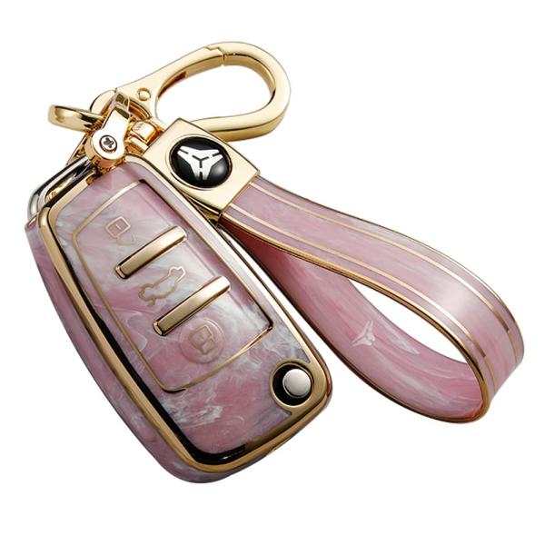 商品名:  ontto Compatible with Audi Flip Key Fob Case with Keychain Durable Key Protector Marble Pattern Key Shell Pinkブランド...