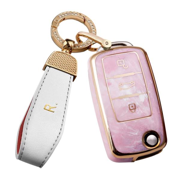 商品名:  SANRILY Golden-Edge Jade Pattern Flip Key Fob Cover for for VW Jetta GTI Passat Golf Tiguan Touareg Beetle Multiva...