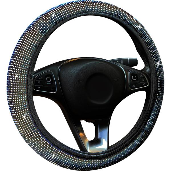 商品名: Bling ハンドルカバー 15インチ ユニバーサル ホワイトクリスタル ラインストーン ダイヤモンド キラキラアクセサリー 滑り止めホイールプロテクター 車 車 SUV その他用 (カラーダイヤモンド) Bling Steeri...