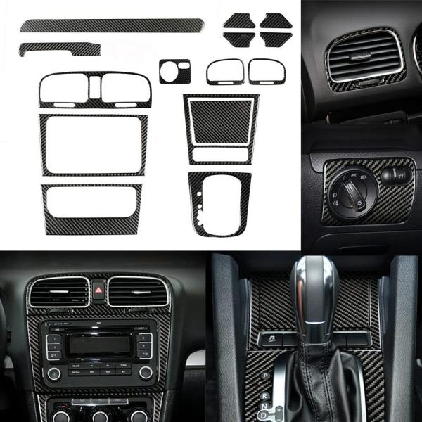 商品名:  Car Interior Accessories 15 Pieces Carbon Fiber Interior Complete Trim Cover for Volkswagen Golf MK6 2008-2012.ブラン...