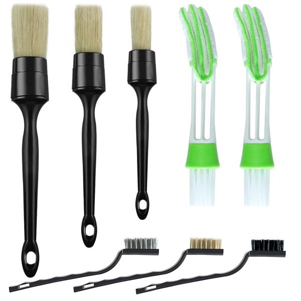 商品名: Ouzorp カーディテーリングブラシセット 8 Pcs Car Detailing Brush Set, 3 pcs Natural Boars Hair Detailing Brushes, 3 pcs Wire Brush ...