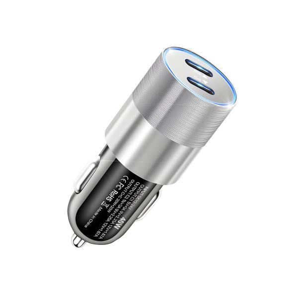 商品名: USB C 40W 車用高速充電器、デュアルPD 20W ポート車両高速充電器、アルミメタルボディ自動高速充電アダプタ、電話用車内アクセサリー(ブラック/グレー) USB C 40W Car Fast Charger, Dual ...