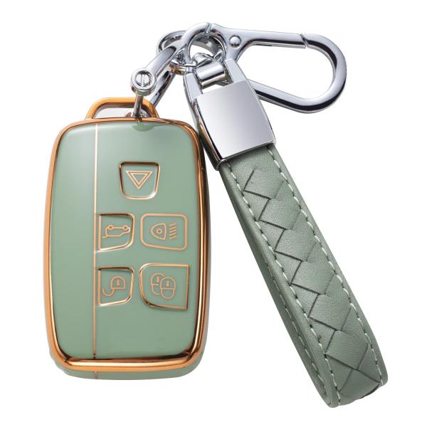 商品名: CHEZENHUI ランドローバー キーフォブカバー レザーストラップ付き 車のキーケース シェル保護 ランドローバー フリーランダー 2 3 オーロラ ディスカバリー 3 4 スポーティ スマート リモコン グリーン CHEZE...