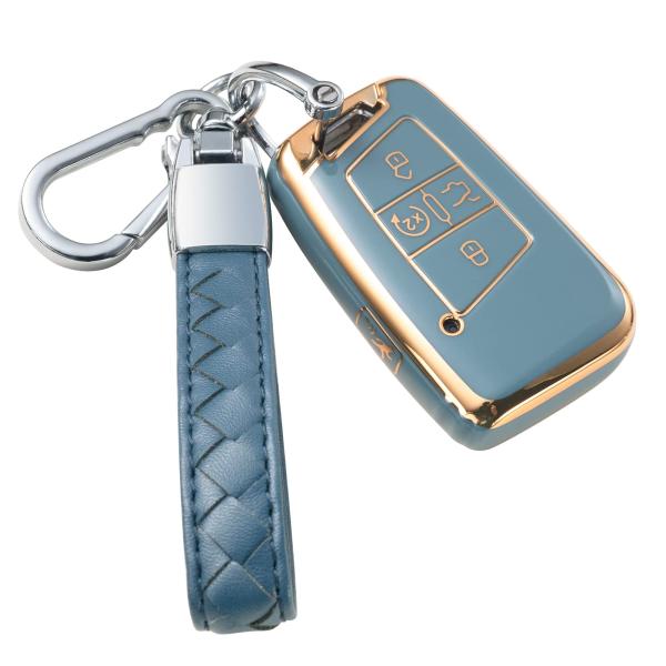 商品名:  CHEZENHUI Compatible with VW Volkswagen Key Fob Cover with Leather Lanyard, Car Key Case Shell Protection for Volk...