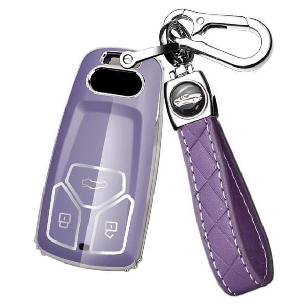 商品名:  ontto Key Fob Cover Fit for Audi A4 Q7 Q5 TT A3 A6 SQ5 R8 S5 Smart Remote Key Fob,TPU Key Case with Silver Edge Pu...