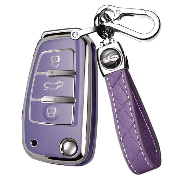 商品名: ontto アウディフリップキーフォブカバー A1 A3 A6 Q2 Q3 Q7リモートケース R8 RS3 RS6 S3 360用 完全保護 カーキーホルダー パープル ontto Fit for Audi Flip Key F...