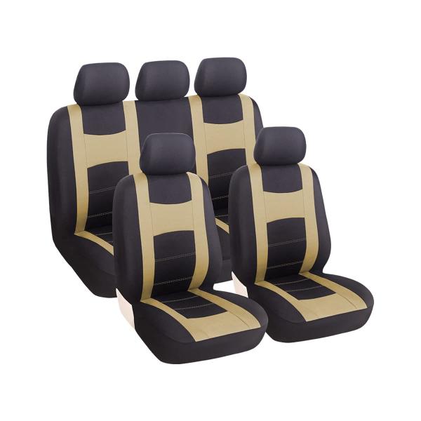 商品名: 9枚 カーシートカバー フルセット フロントシートカバー お揃いのバックシートカバー 車用ポリクロス カーシートプロテクター スプリットベンチデザイン カーインテリアアクセサリー ほとんどの車用 (ベージュ) zipelo 9PC...