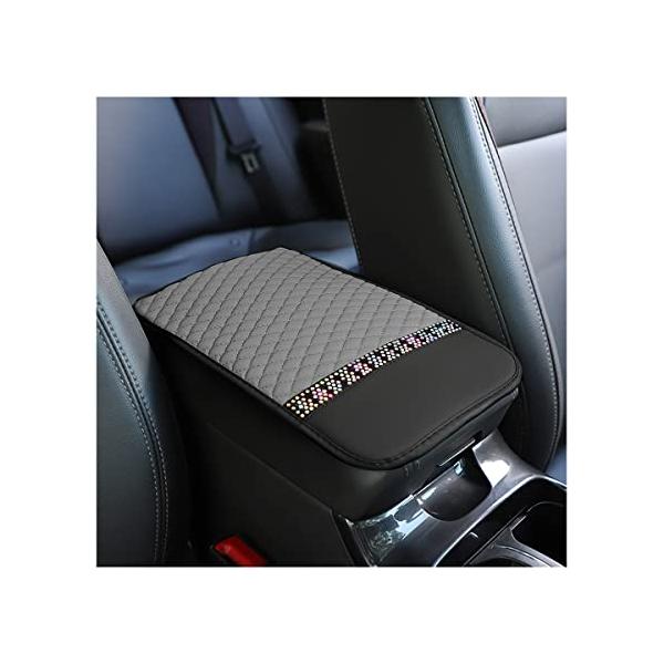 商品名: Bling Leather カーセンターコンソールカバー カーセンターコンソールプロテクター 光沢クリスタルラインストーン付き ユニバーサル防水カーアームレストシートボックスカバー ほとんどの車 自動車 SUV トラックに対応 (...