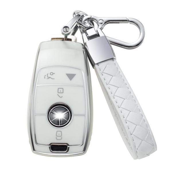 商品名: CHEZENHUI ベンツキーフォブカバー ホワイト CHEZENHUI Compatible with Mercedes Benz Key Fob Cover with Leather Lanyard, Car Key Case...