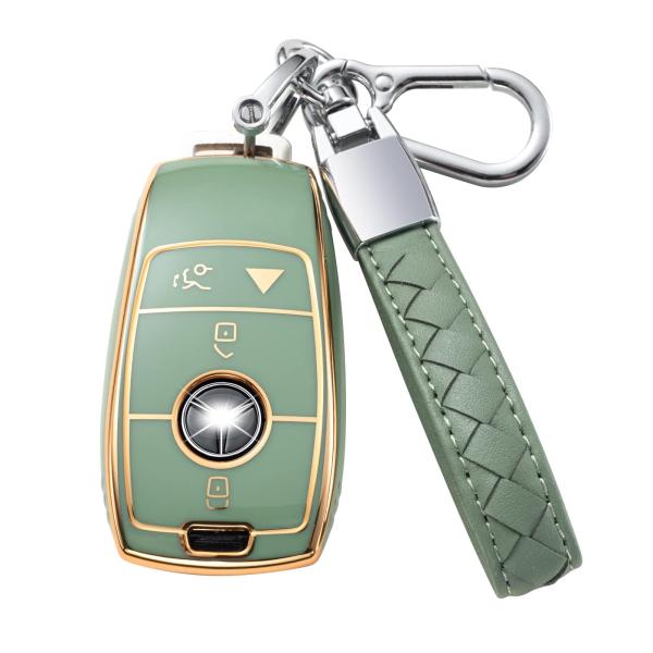 商品名: CHEZENHUI ベンツキーフォブカバー グリーン CHEZENHUI Compatible with Mercedes Benz Key Fob Cover with Leather Lanyard, Car Key Case...