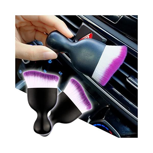 商品名: Aokdom ミニカーディテーリングブラシ 密集した毛 傷のつきにくいインテリアダストブラシ 車のダッシュボード、エアコンの通気口、隙間、キーボードクリーニングツールに適しています。(ホワイト+パープル-2個) Aokdom Mi...