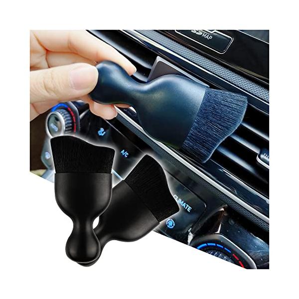 商品名: Aokdom ミニカーディテーリングブラシ 密集した毛 傷のつきにくいインテリアダストブラシ 車のダッシュボード、エアコンの通気口、隙間、キーボードクリーニングツールに適しています。(ブラック-2個) Aokdom Mini Ca...