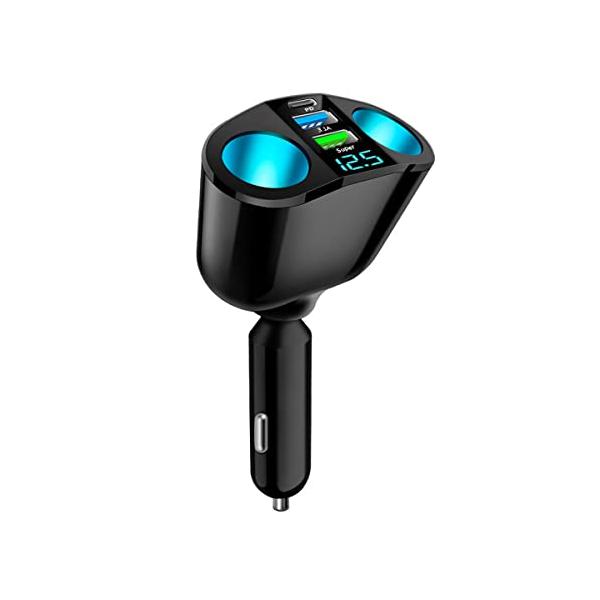 商品名: Car Cigarette Lighter Splitter, 2-Socket Cigarette Lighter Adapter with LED Voltmeter, Dual USB QC3.0 Type-C 20W PD...