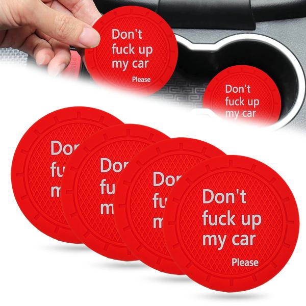 商品名:  4Pcs Car Cup Holder Coasters, Don't Fuck up My Car Please, Universal Non-Slip Cup Holder Embedded Decorative Funny...