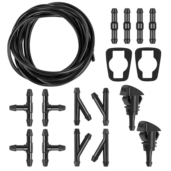 商品名: Miytsya フロントガラスウォッシャーホースキット 5Mホース + コネクタ12個 + ファンノズル2個 + ゴムガスケット2個 車のウォーターポンプとノズルを接続 フロントガラスウォッシャーノズル対応 (ブラック) Miyt...