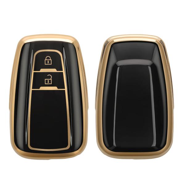 商品名: kwmobile 対応: トヨタ 2-ボタン 車のキーSmart Key キーケース - キーカバー 鍵カバー TPU 光沢仕上げ - 車鍵 耐衝撃 保護 黒色 / ゴールド kwmobile Key Cover Compatib...