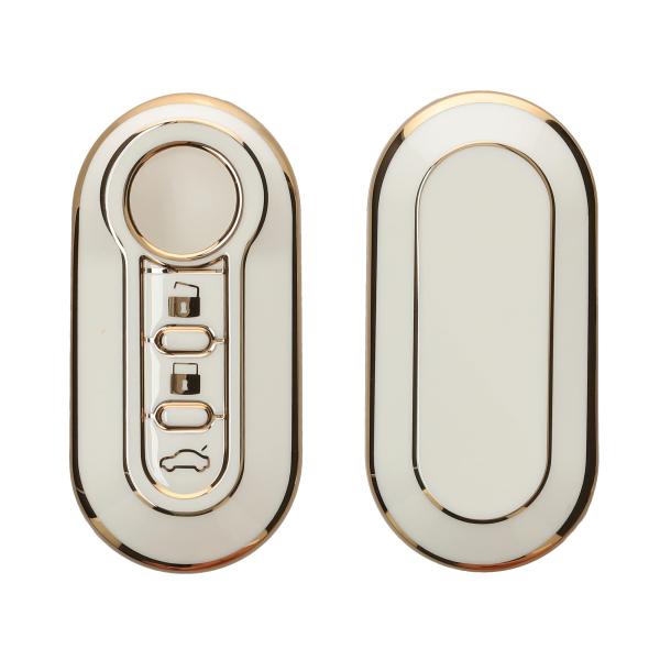 商品名: kwmobile Fiat Lancia 3-ボタン 折りたたみ 車のキー対応 キーケース - キーカバー 鍵カバー TPU 光沢仕上げ - 車鍵 耐衝撃 保護 白色/ゴールド kwmobile Key Cover Compati...