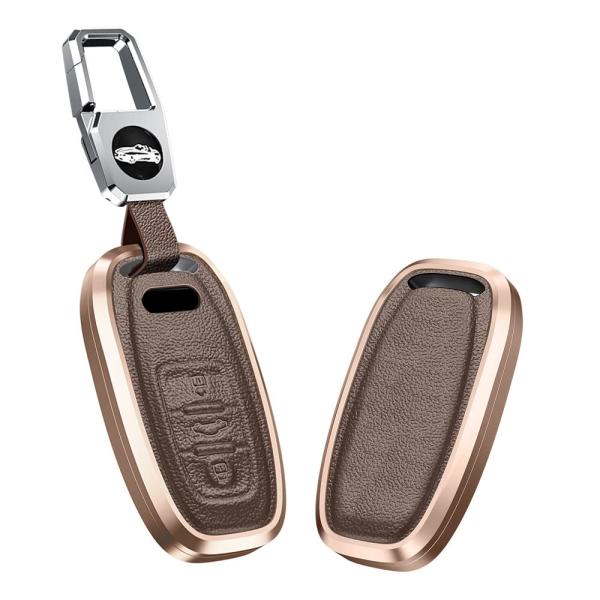 商品名:  KUNIO Car Key Fob Cover Fit for Audi A4L A6L Q5 A5 A7 A8 S5 S7 Key Protective Cover Keychain Leather Metal Key Hol...