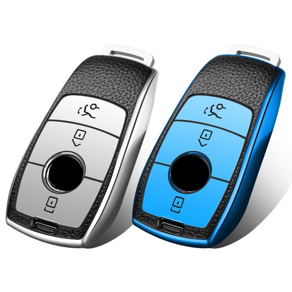 商品名:  Xotic Tech 2X Silver + Blue TPU Grainy Leather Texture Key Fob Shell Cover Case, Compatible with Mercedes-Benz C E...