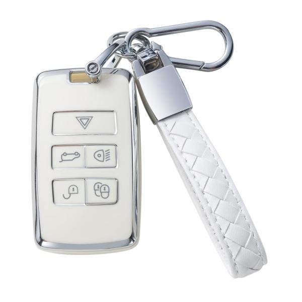 商品名: CHEZENHUI ランドローバー B キーフォブカバー、ホワイト CHEZENHUI Compatible with Land Rover Key Fob Cover with Leather Lanyard, Car Key ...
