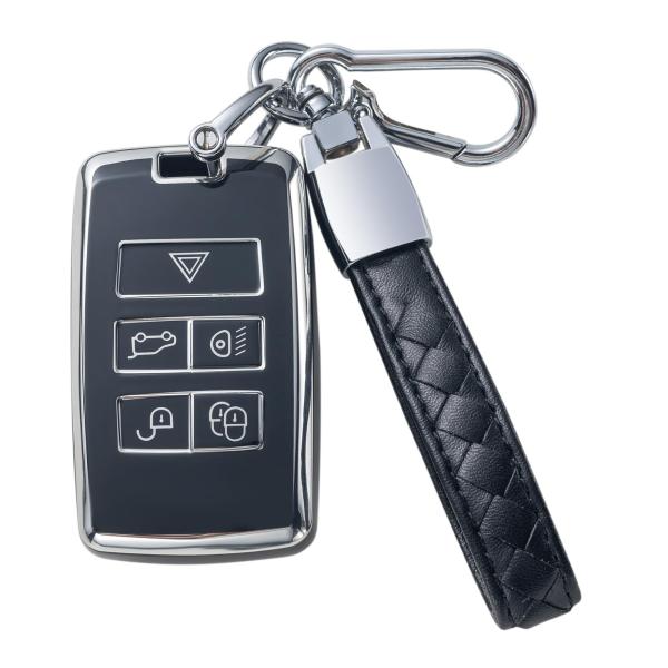 商品名: CHEZENHUI ランドローバー B キーフォブカバー ブラック CHEZENHUI Compatible with Land Rover Key Fob Cover with Leather Lanyard, Car Key ...