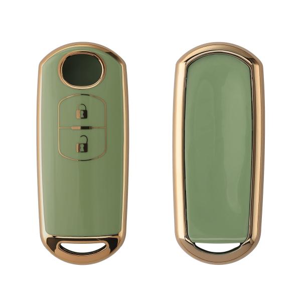 商品名: kwmobile Mazda 2-ボタン 車のキー Keyless Go対応 キーケース - キーカバー 鍵カバー TPU 光沢仕上げ - 車鍵 耐衝撃 保護 緑色/ゴールド kwmobile Key Cover Compatib...