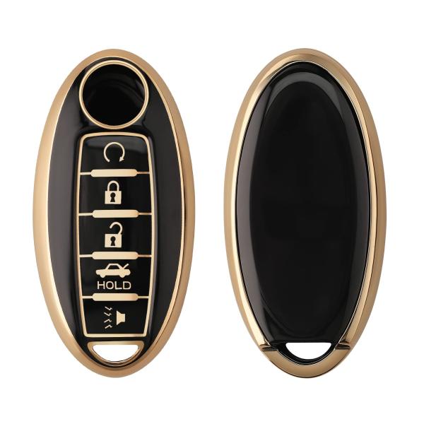 商品名: kwmobile 対応: Nissan 5-Tasten Autoschl〓ssel キーケース - キーカバー 鍵カバー TPU 光沢仕上げ - 車鍵 耐衝撃 保護 黒色/ゴールド kwmobile Key Cover Comp...