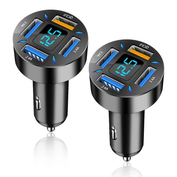 商品名: 2Pcs 4-in-1 Car Charger 66W Super Fast Charging with USB 2.4A&amp;QC 3.0(Voltmeter&amp;LED Lights) Universal Quick ...