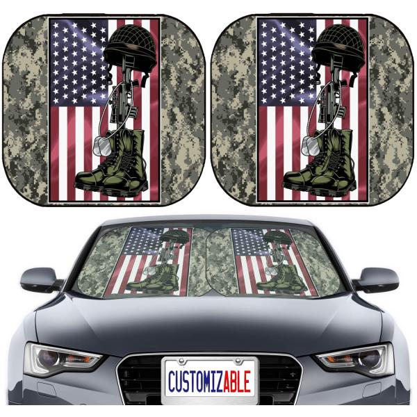 商品名: Maizi 自動車用フロントガラスサンシェード 2ピース ユニバーサルフィット 自動車フロントガラスサンシェード ほとんどのピックアップ、セダン、バン、ミニトラックにフィット ベテランメモリアルカーフロントガラスサンシェード - ...