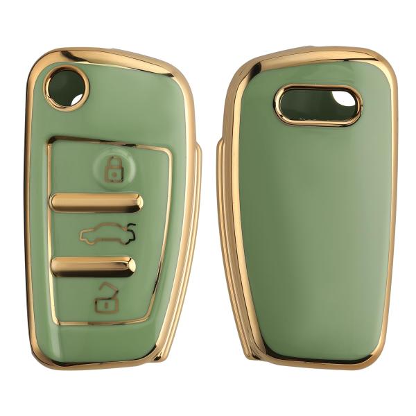 商品名: kwmobile 対応: アウディ 3-ボタン 折りたたみキー キーケース - キーカバー 鍵カバー TPU 光沢仕上げ - 車鍵 耐衝撃 保護 緑色/ゴールド kwmobile Key Cover Compatible with...