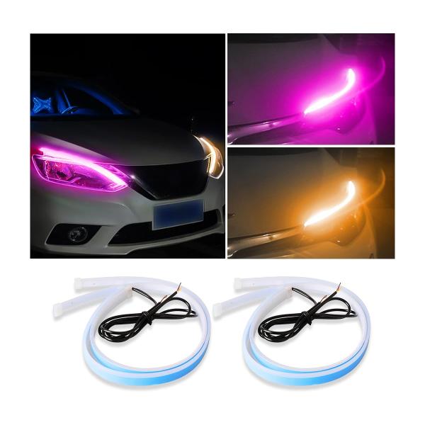 商品名:  Ziciner Car LED Headlight Strips, 2 Pcs Flexible Dual Color Turn Signal Lamp Strip, Waterproof LED Daytime Running...