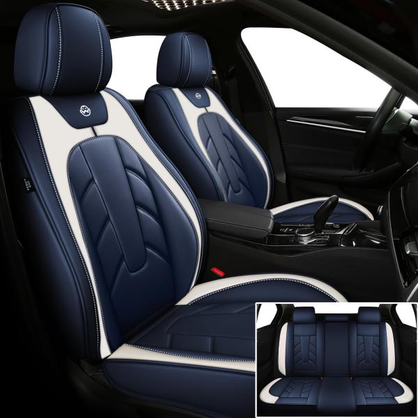商品名: GLOEY カーシートカバー メルセデスベンツ Cクラス 2000-2023用 標準バージョン ビジネスレザーシートカバー プロプロセスのシートカバー フルシートカバー (5シート, ブルーホワイト) GLOEY Car Seat...