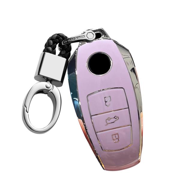商品名: TECART カーキーケース VW Touareg 2012-2017用 TPU ソフトキーフォブ キーチェーン キーシェルホルダー アクセサリー 3ボタン パープル A TECART Car Key Case Fit for V...