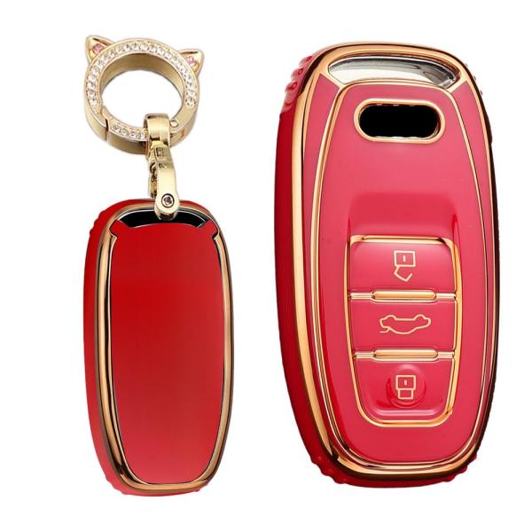 商品名:  TECART Key Case Cover Fit For Audi R8 Q5 Q7 Soft TPU Keychain Key Fob Key Shell Box Accessories Protector 3 button...