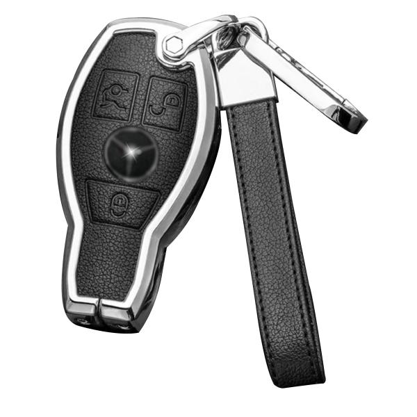 商品名: Kollen キーフォブカバー メルセデス・ベンツ C E M S CLK GLK GLC Gクラス プレミアムオーガニックレザー アルミニウム フルカバー 保護 スマートリモートキーレスキーフォブシェル (ブラック) Kolle...