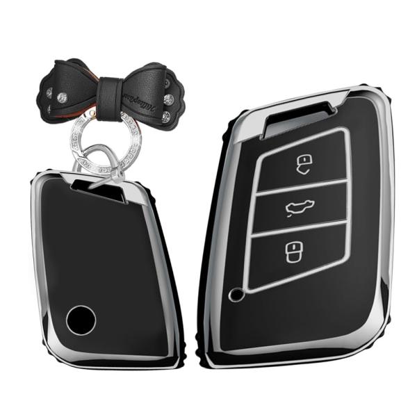 商品名:  TECART Key Case Cover Fit for VW Passat Tiguan Skoda CC TPU Keychain Key Fob Key Shell Accessories Protector 3 But...