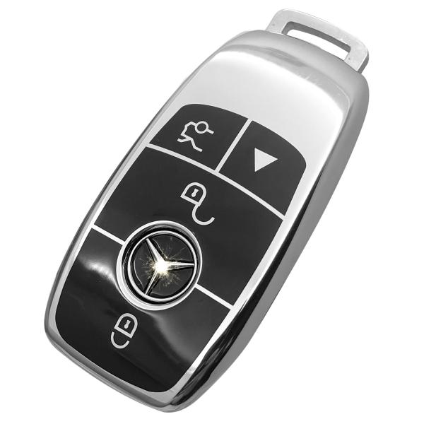 商品名: 創造性 メルセデス・ベンツのキーケースに適した高度なソフトTPUキーボックスは、CLS CLA GLA AMG A C E S G GLC GLE GLS M スマートリモートキー (シルバーキーカバー(モデルB)) と互換性があ...